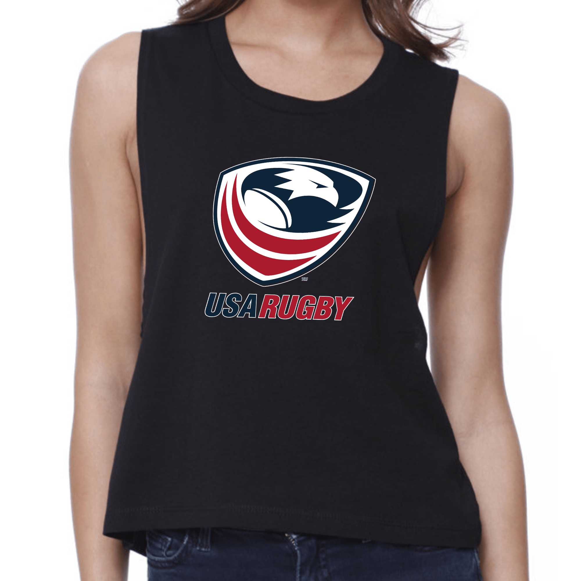 USA Rugby Women's Tank- Crop, Cotton, Lightweight Sleeveless Tee - Black or White - World Rugby Shop