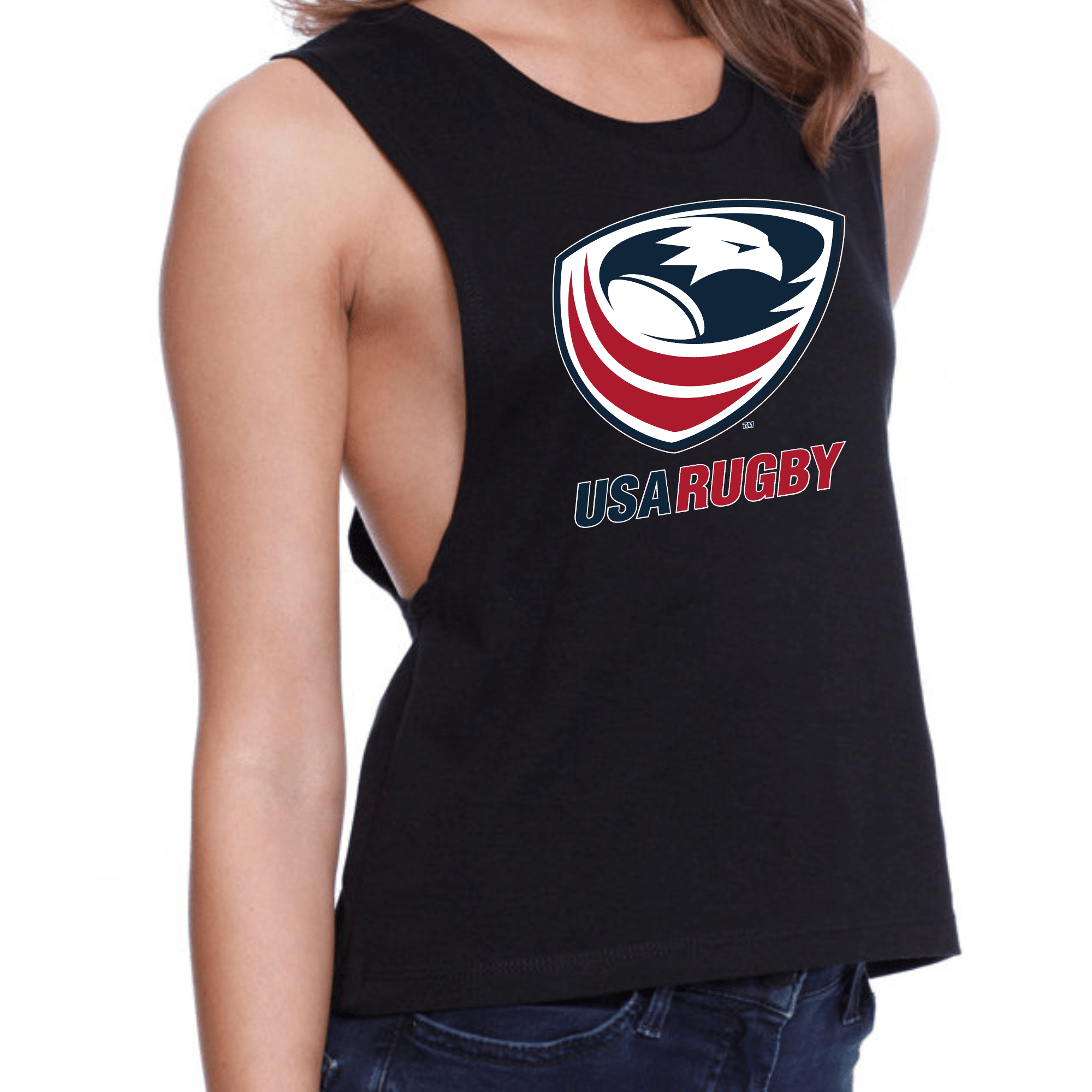 USA Rugby Women's Tank- Crop, Cotton, Lightweight Sleeveless Tee - Black or White - World Rugby Shop
